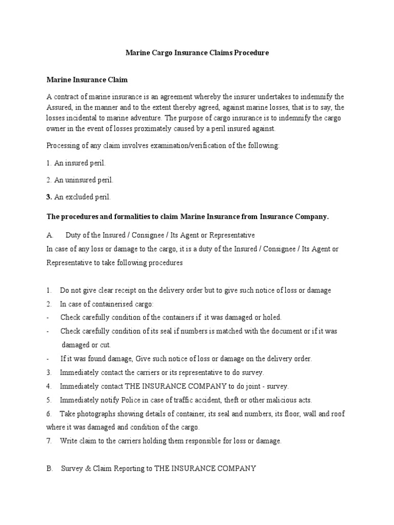Marine Insurance Claims Procedure | PDF | Insurance | Business Law