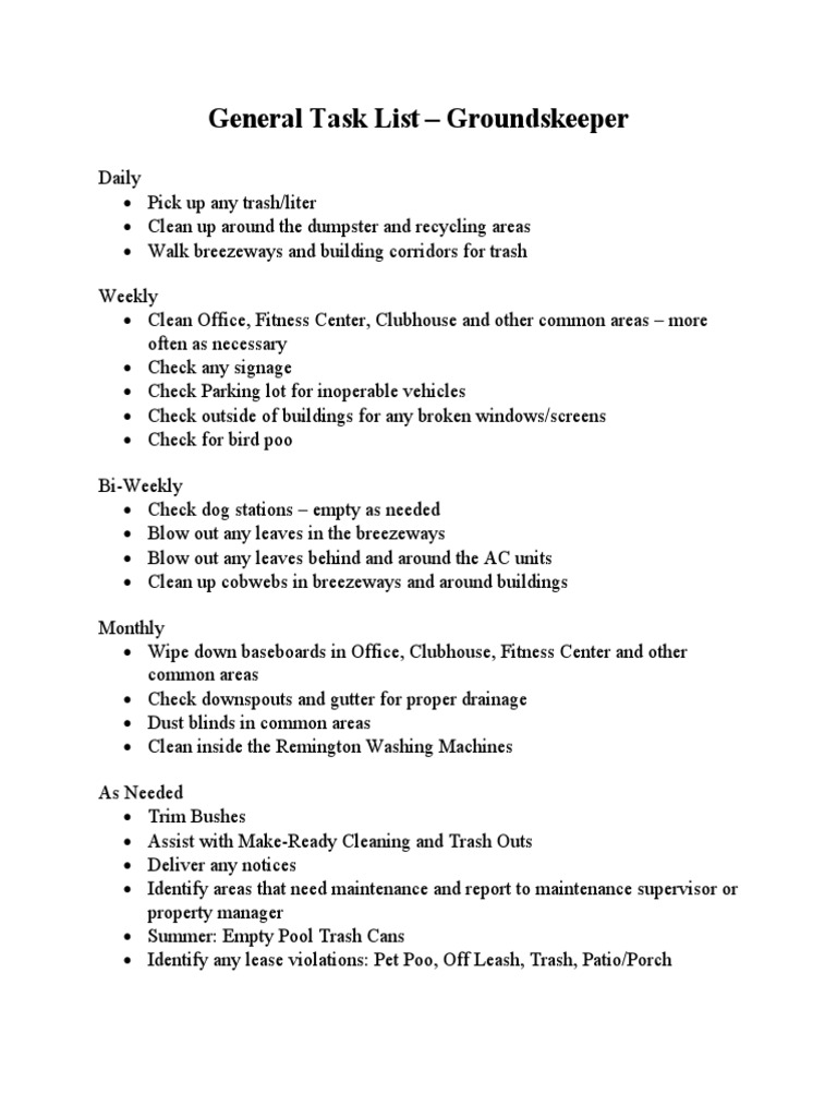 Task List - Groundskeeper | PDF