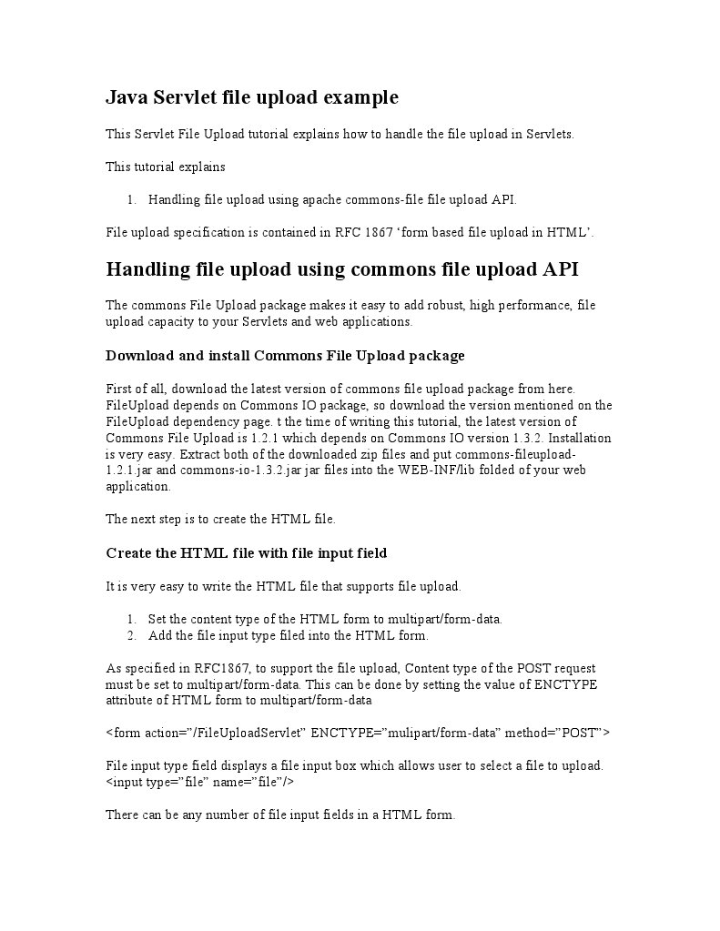 Java Servlet File Upload Example | PDF | Java Servlet | Cyberspace Java Servlet File Upload Example | PDF | Java Servlet | Cyberspace