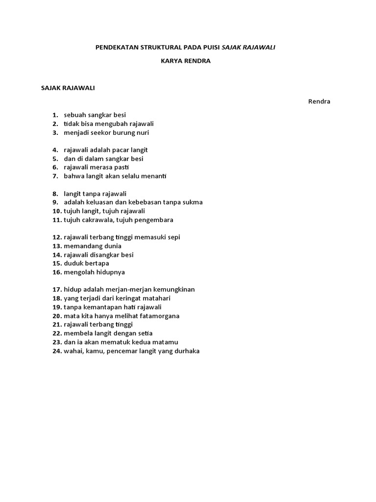 Pendekatan Struktural Pada Puisi Sajak Rajawali-1 | PDF