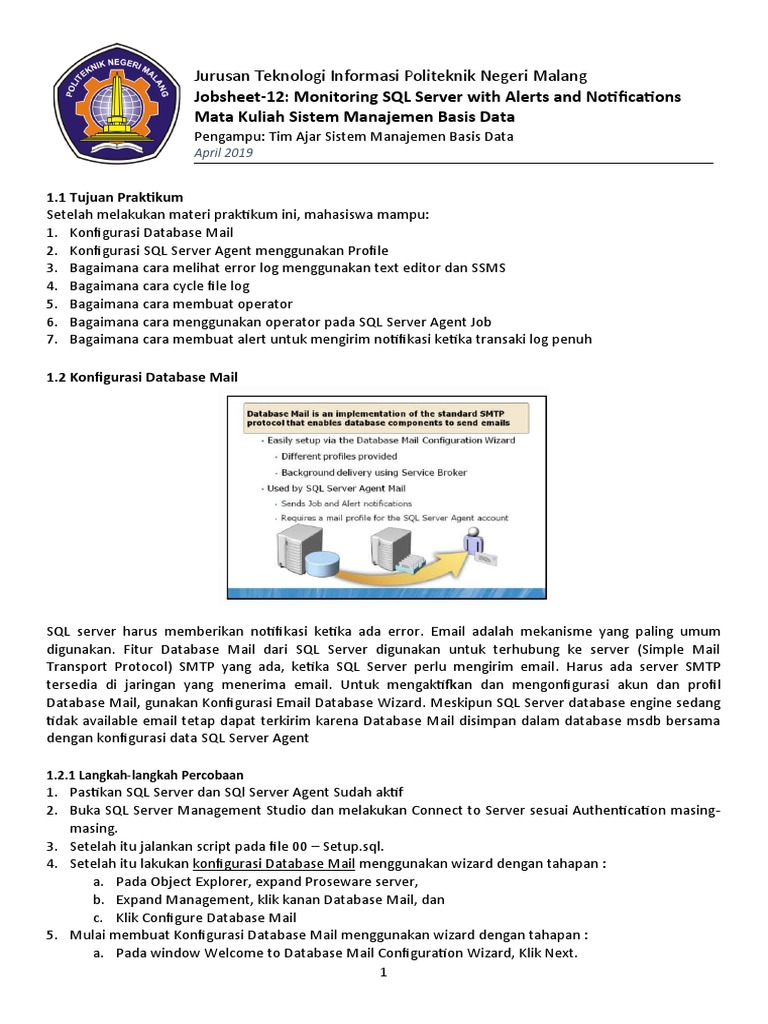 Jobsheet 12 Monitoring SQL Server With Alerts and Notifications | PDF