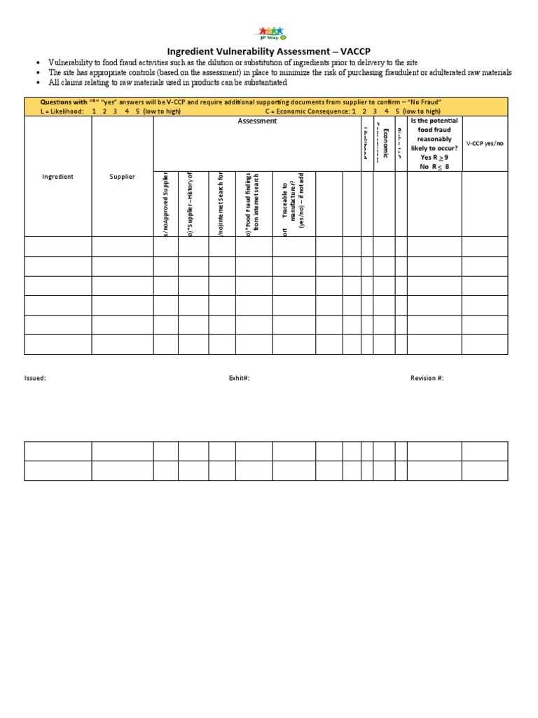 VACCP Template Food Fraud Vulnerability | PDF | Fraud | Business