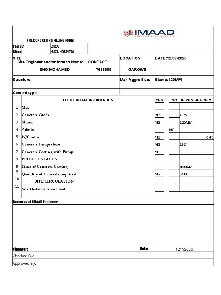 Client Intake Form | PDF | Concrete | Civil Engineering