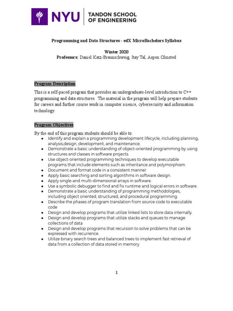 EdX Programming & Datastructures Syllabus | PDF | C++ | Object Oriented Programming
