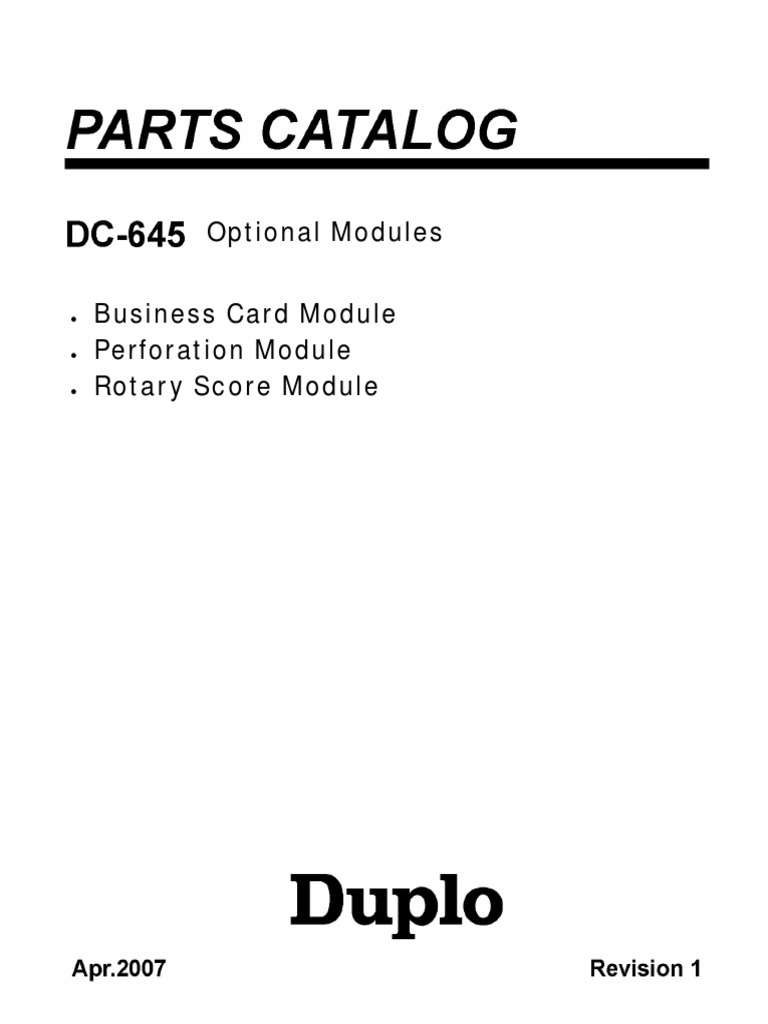 Duplo DC-645 Parts Catalog - Optional Modules | PDF | Manufactured ...