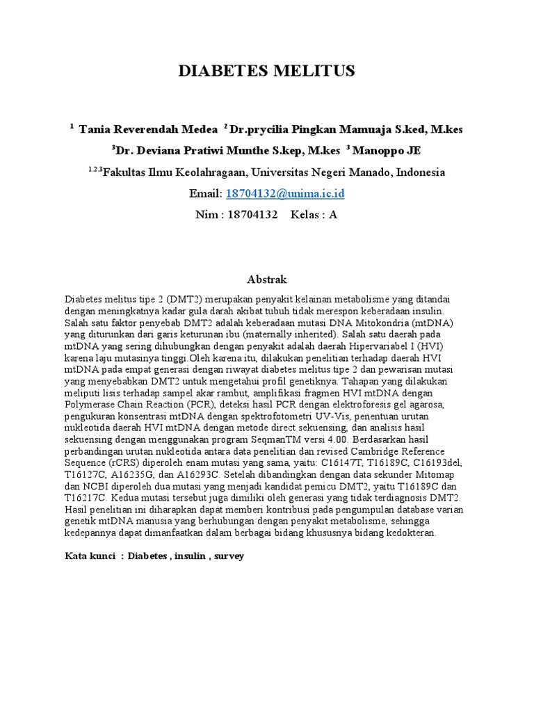 Mutasi mtDNA dan Diabetes Melitus Tipe 2 | PDF | Pengembangan Diri ...