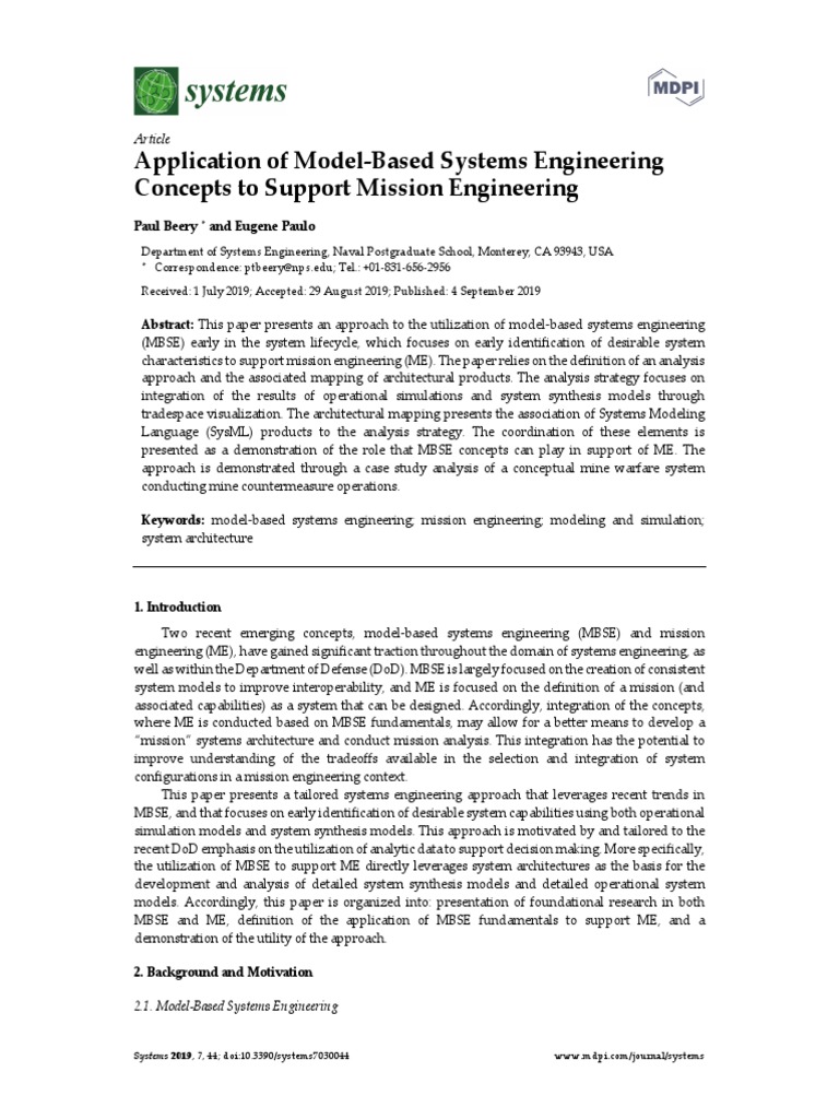 Application of Model-Based Systems Engineering Con | PDF | Conceptual Model | System