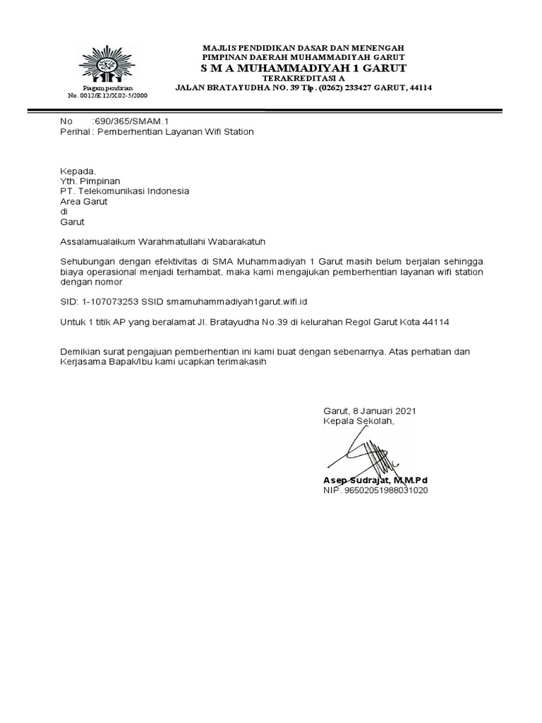 Surat Pemberhentian Wifi | PDF