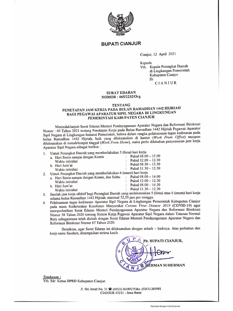 Surat Edaran Jam Kerja Ramadhan | PDF