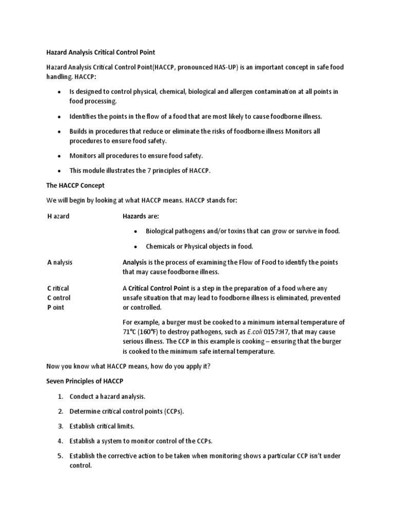 Hazard Analysis Critical Control Point | PDF | Hazard Analysis And ...