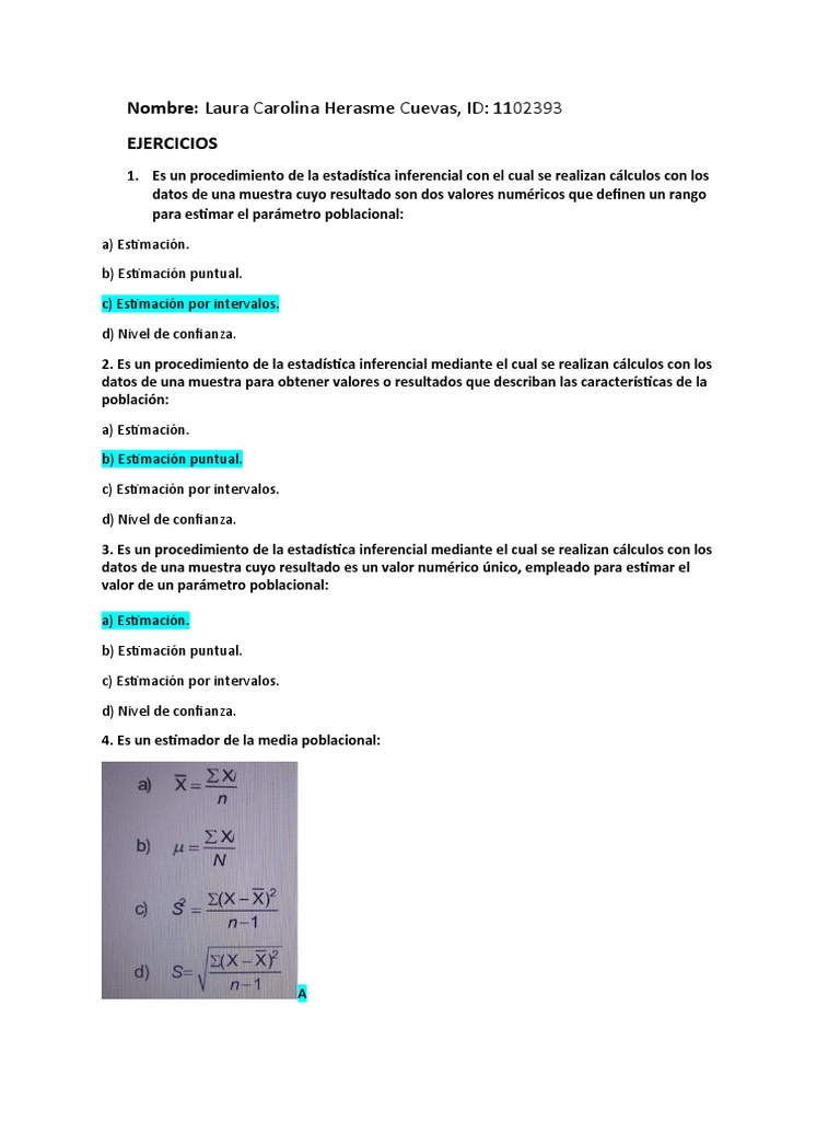 Ejercicios de Estimación Puntual y Parámetros | PDF | Teoría de la ...