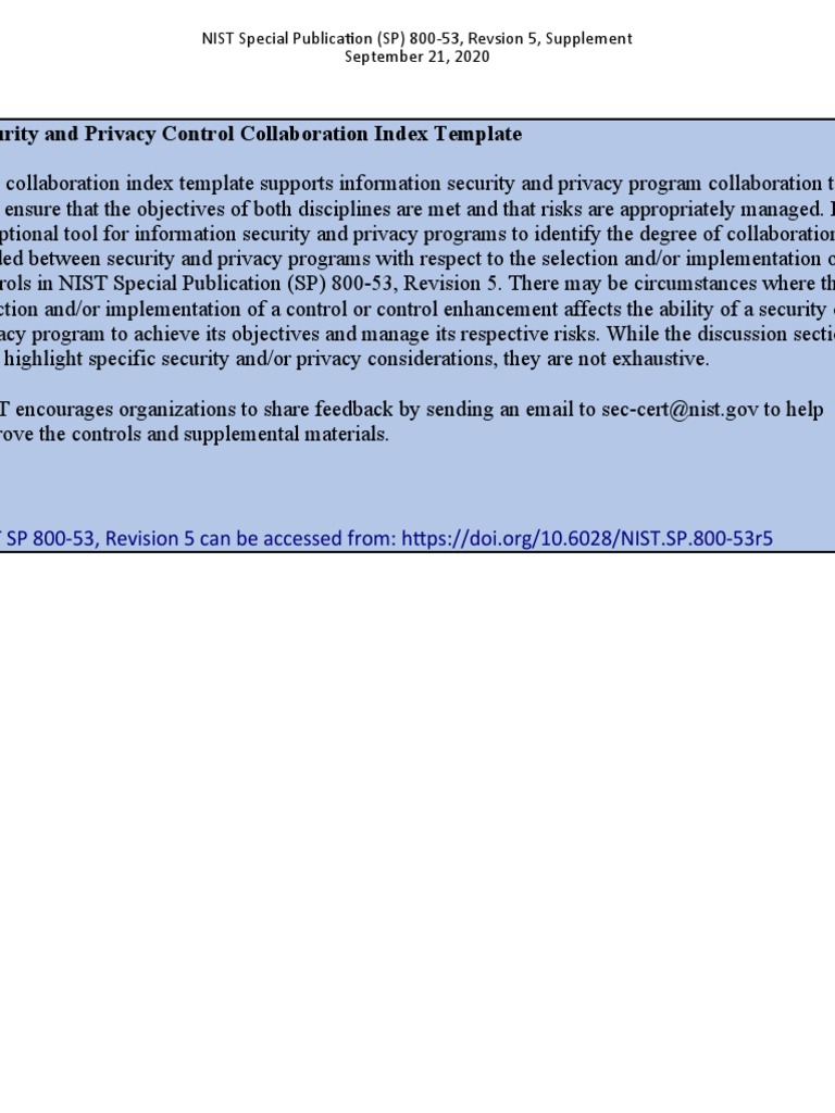 Sp800-53-Collaboration-Index-Template 5544 | PDF | Authentication | Privacy