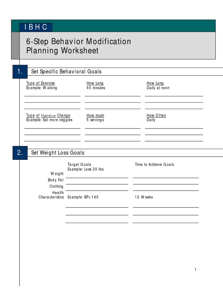 6-Step Behavior Modification Planning Worksheet: Set Specific ...