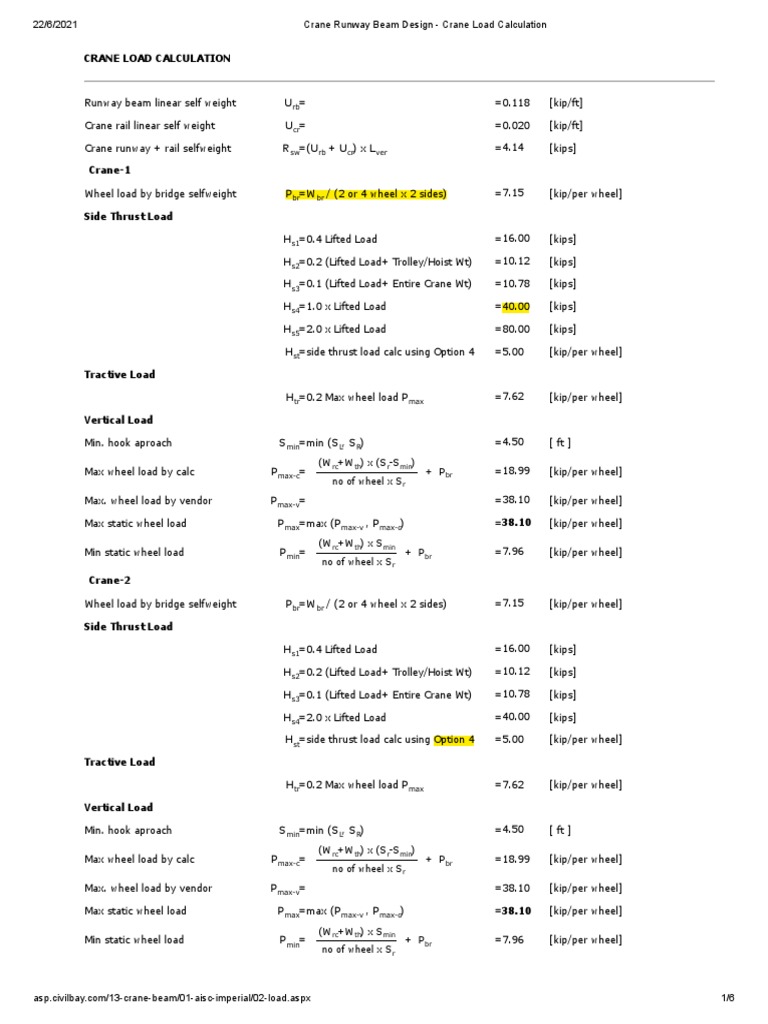 Crane Runway Beam Load Calculations | PDF | Beam (Structure) | Crane ...