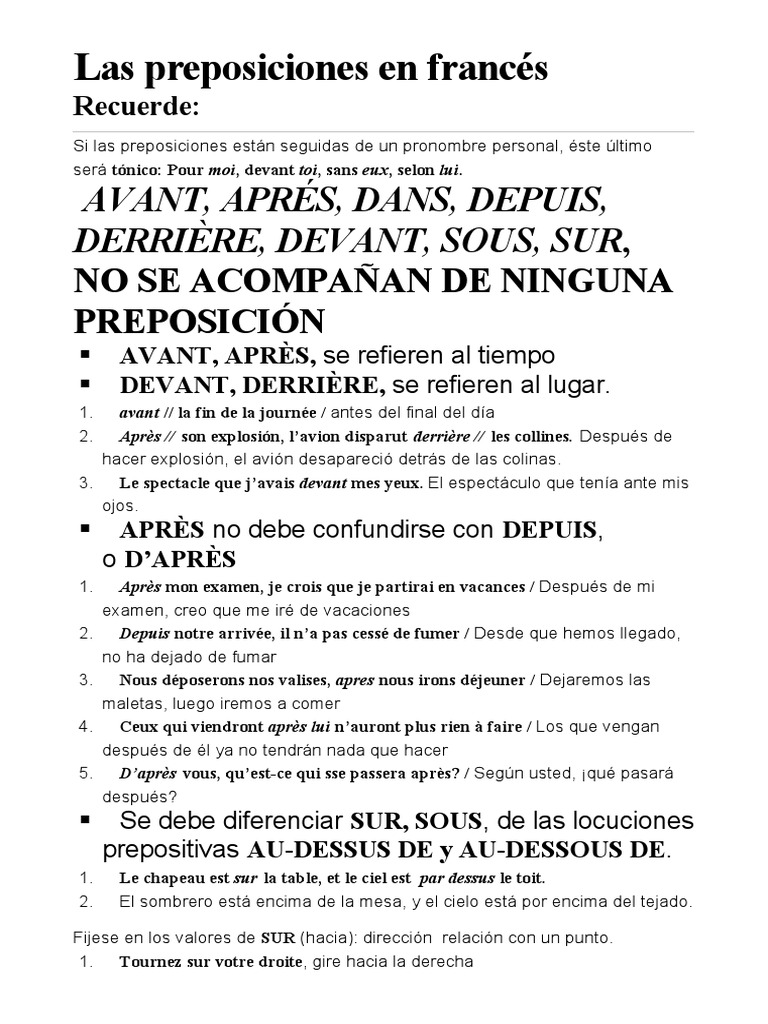 Las Preposiciones en Francés | PDF | Unidades Semánticas | Sintaxis