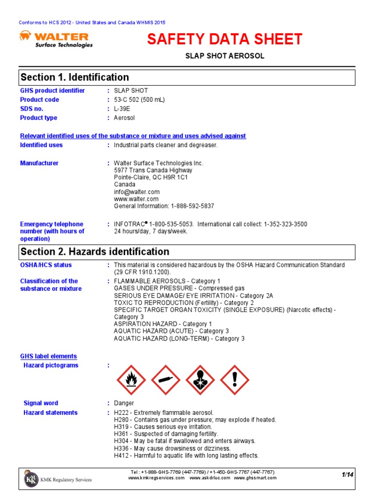 Safety Data Sheet: Section 1. Identification | PDF | Toxicity | Firefighting