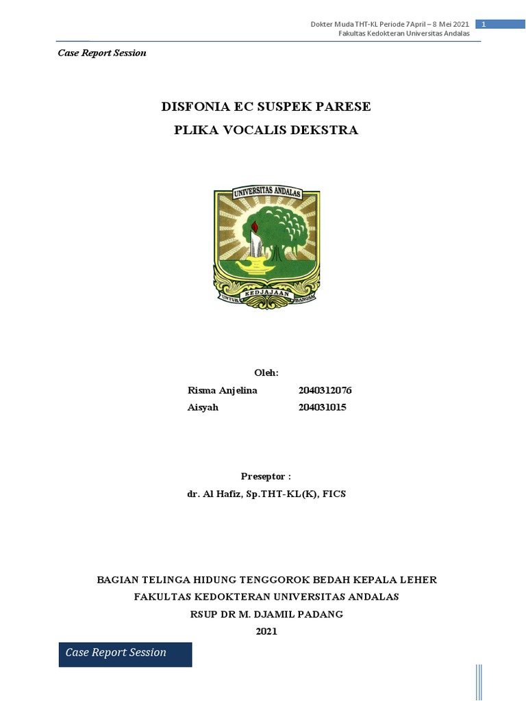 CRS Disfonia Susp Parese Plica Vocalis Dekstra | PDF
