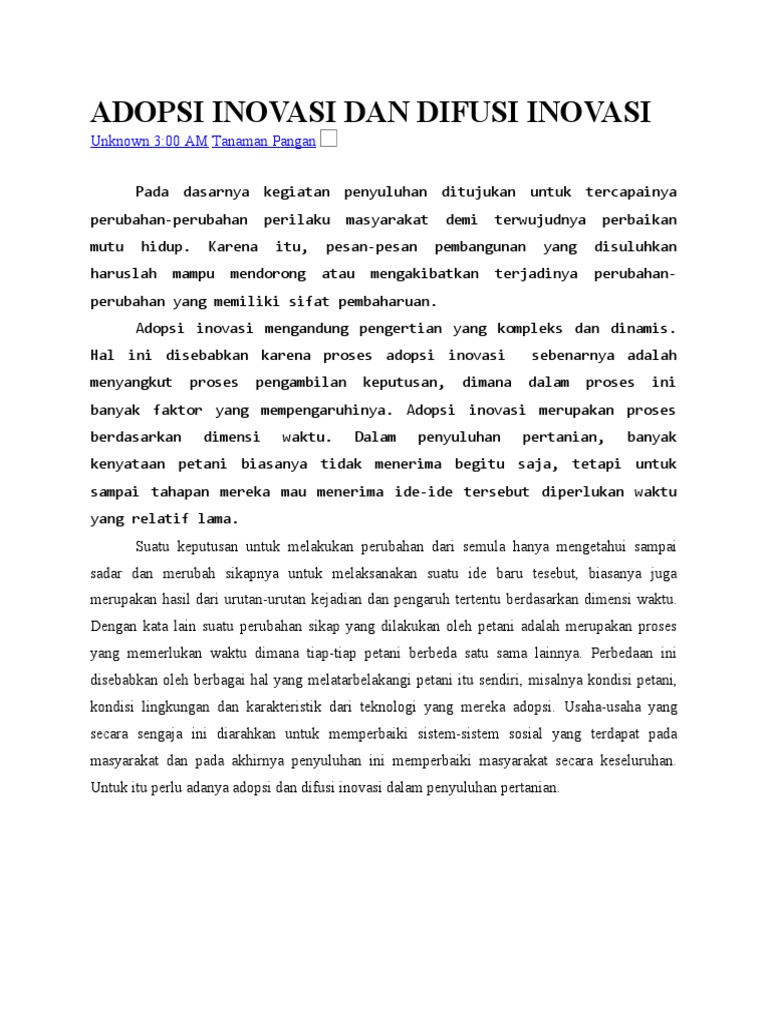Adopsi Inovasi Dan Difusi Inovasi | PDF