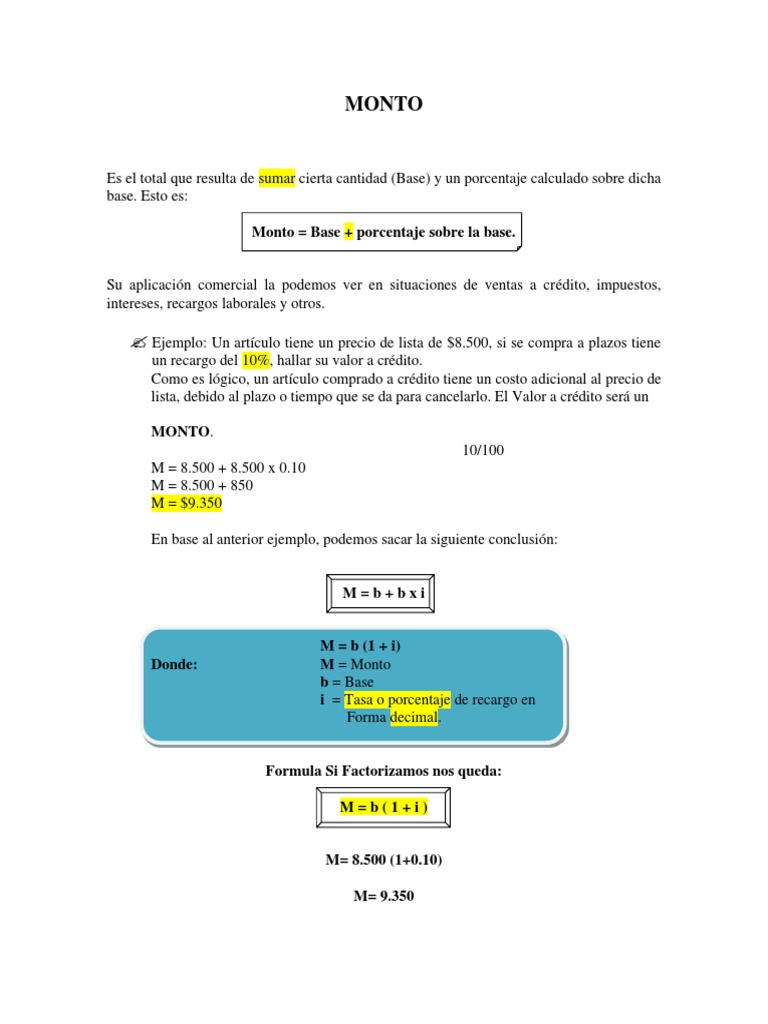 Monto y Valor Neto | PDF | Interés | Precios