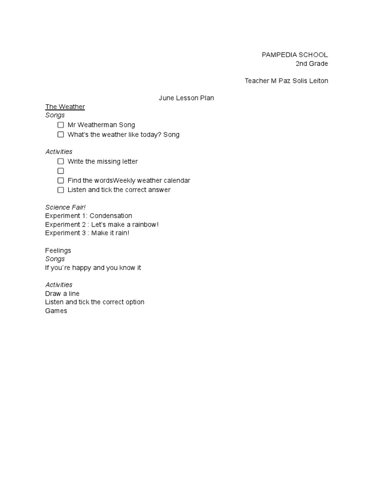 June Lesson Plan | PDF