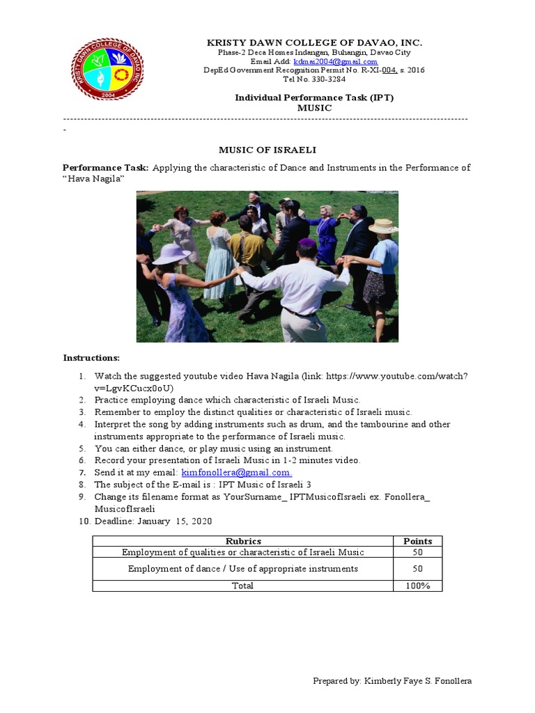 Israeli Music Performance Task Guide | PDF