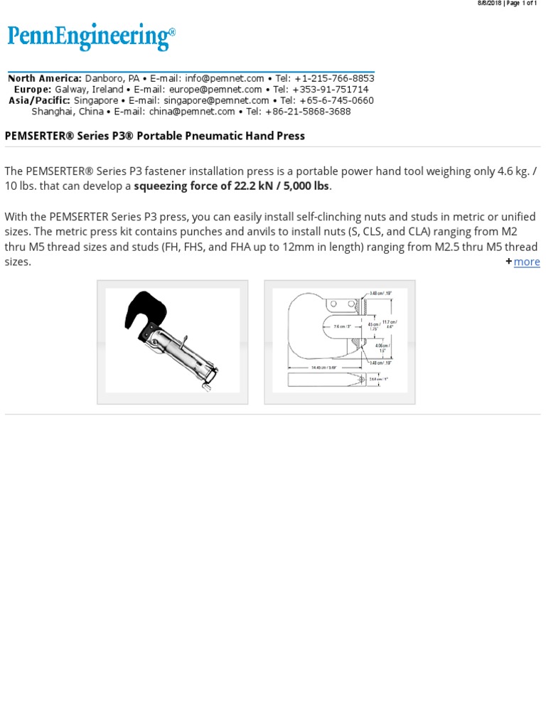 PEMSERTER® Series P3® Portable Pneumatic Hand Press | PDF