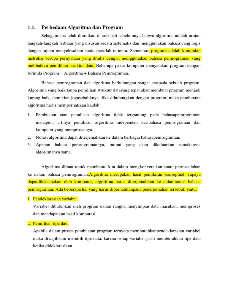 Perbedaan Algoritma Dan Program | PDF