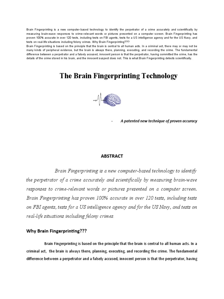 The Brain Fingerprinting Technology: - A Patented New Technique of ...