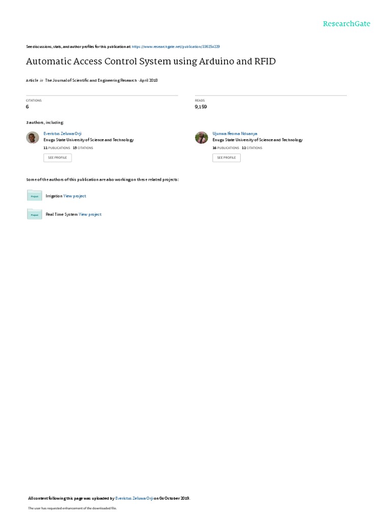 Automatic Access Control System Using Arduino and RFID: The Journal of Scientific and ...