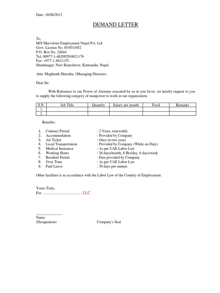 Employment Contract Demand Letter | PDF | Employment | Salary
