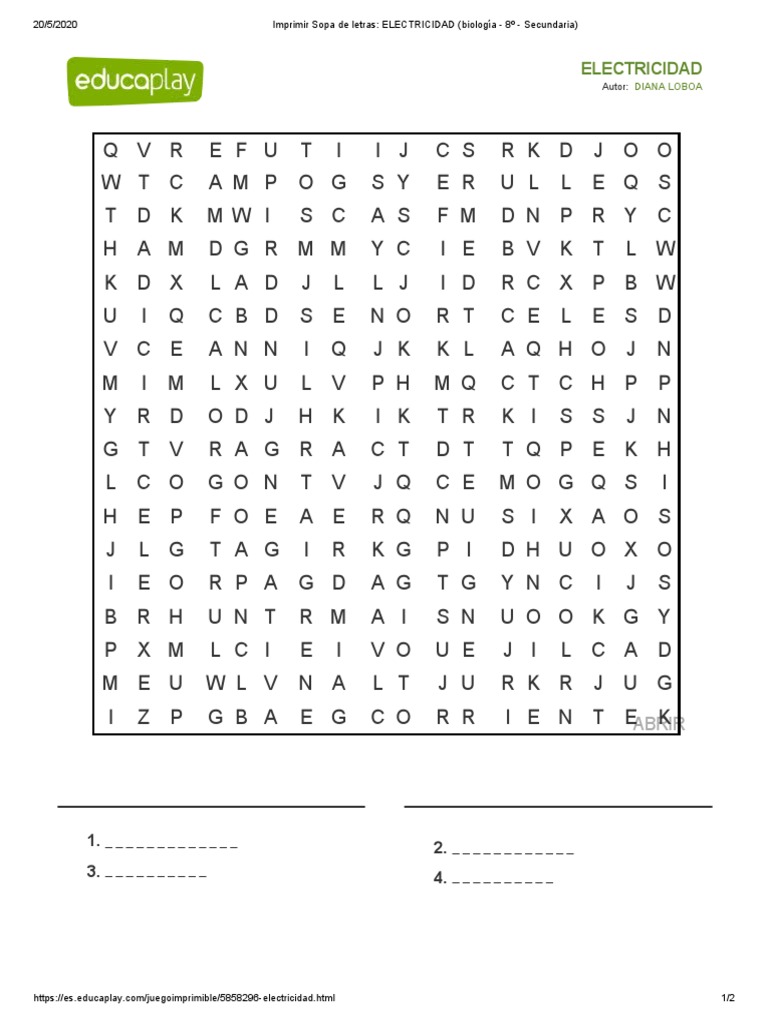 Sopa de letras sobre electricidad: conceptos clave de este tema en ...
