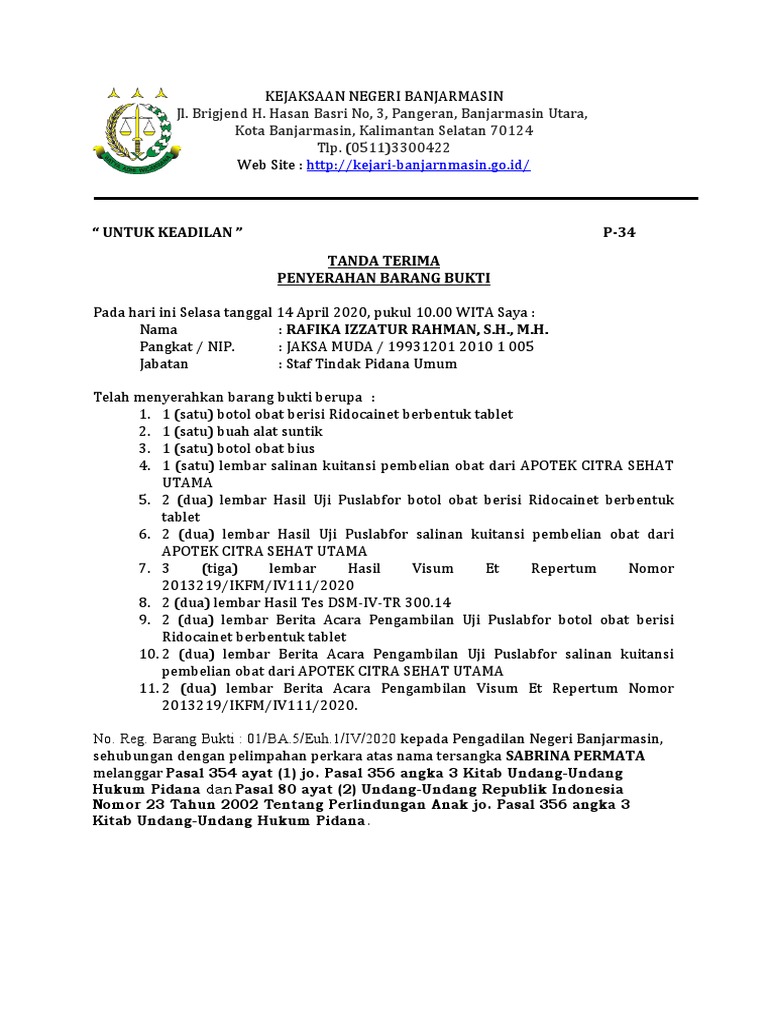 P-34 Tanda Terima Barang Bukti | PDF