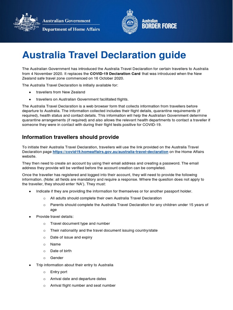 Australia Travel Declaration - Ref Guide v3.0 | PDF | Privacy | World ...