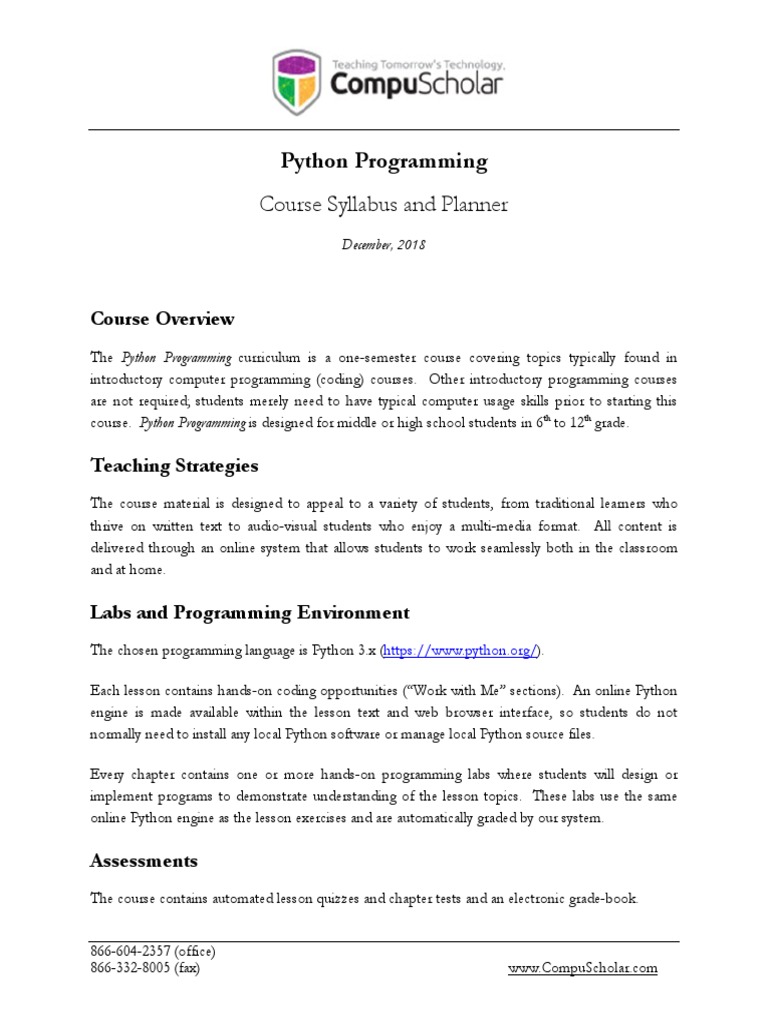Python Programming Planner Syllabus | PDF | Python (Programming ...