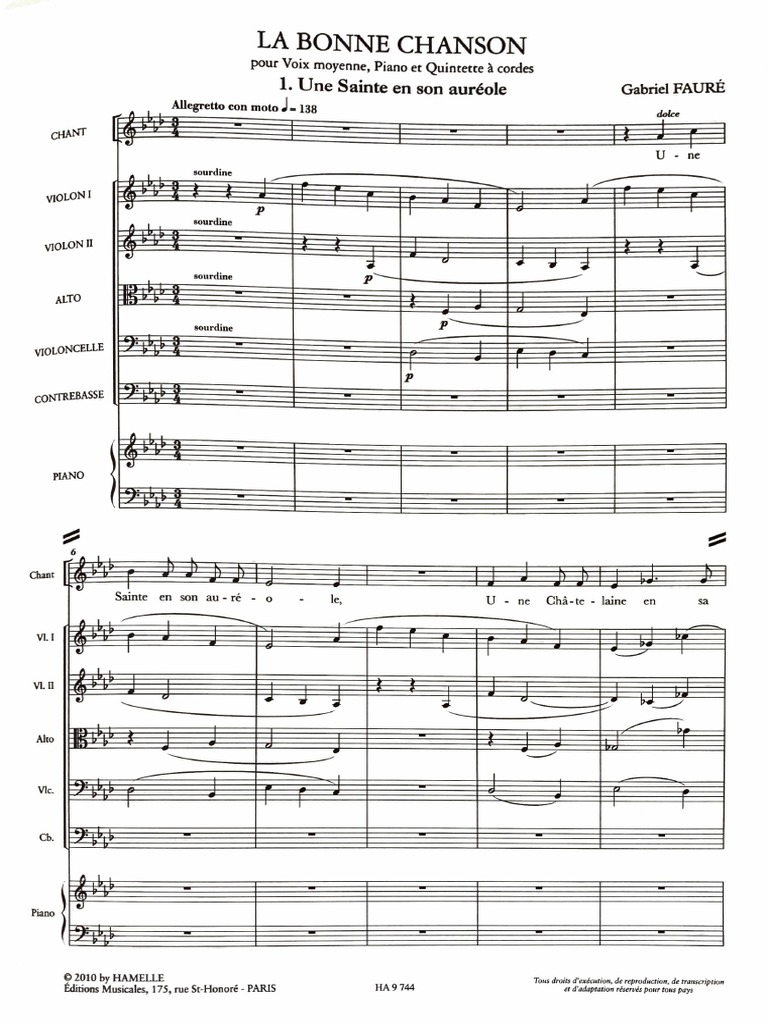 La Bonne Chanson / Fauré / Voix Haute Et Quintette | PDF