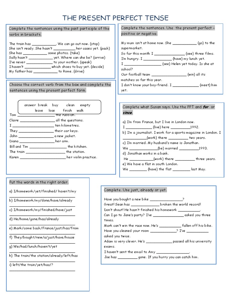 The Present Perfect Tense - 16275 | PDF | Perfect (Grammar) | Verb