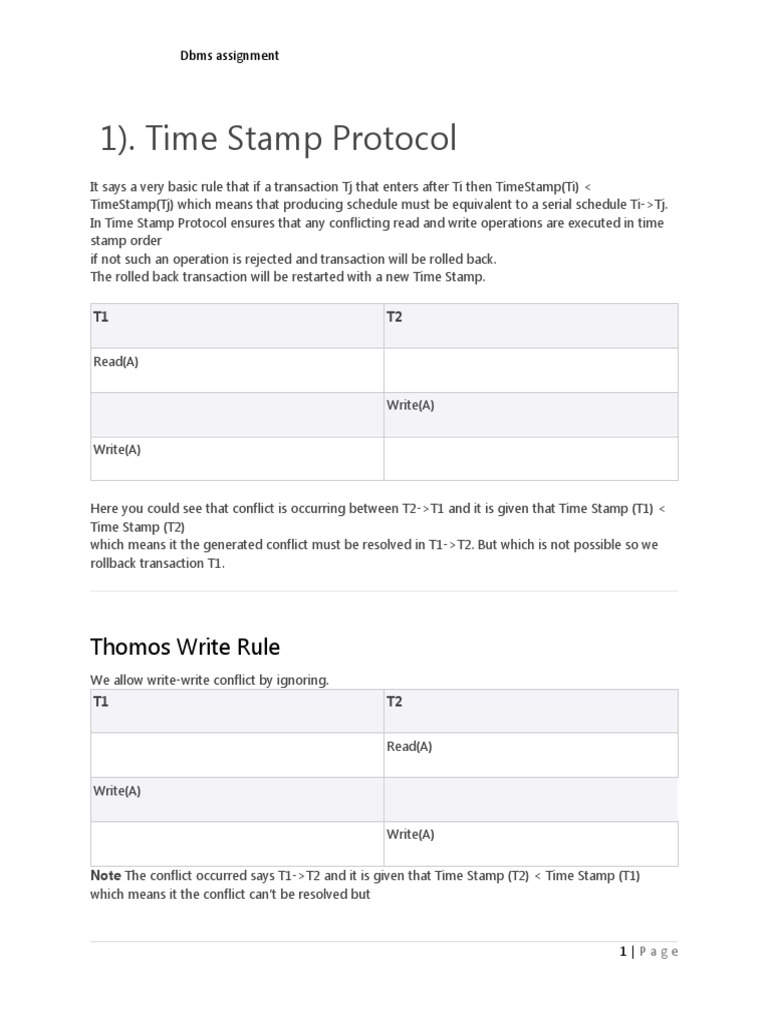 1) - Time Stamp Protocol: Thomos Write Rule | PDF | Database ...