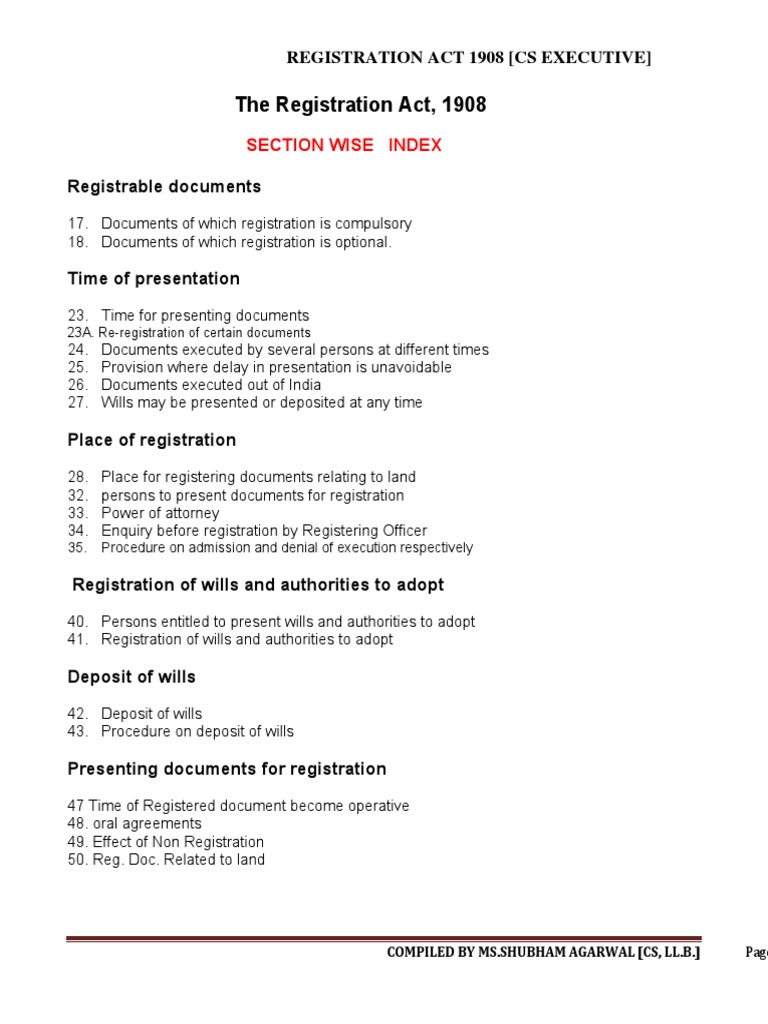 Registration Act 1908 Overview | PDF | Will And Testament | Deed