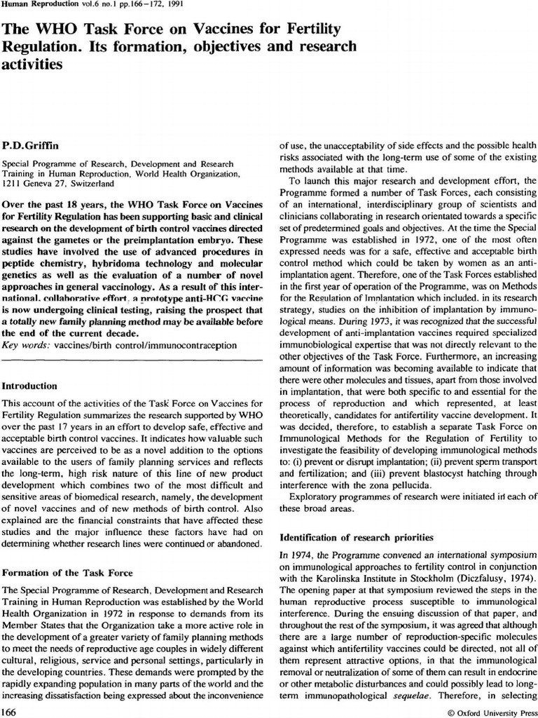 The WHO Task Force On Vaccines For Fertility Regulation | PDF ...