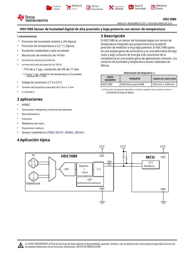 Sensor Hdc1080.en - Es | PDF | Metrología | Cantidades fisicas