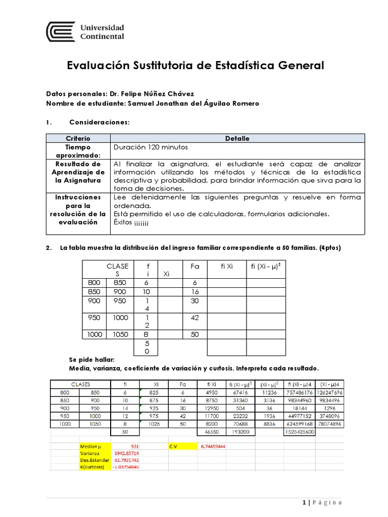 Examen Sustitutorio EG 2020-20 - Samuel | PDF | Estadísticas | Análisis