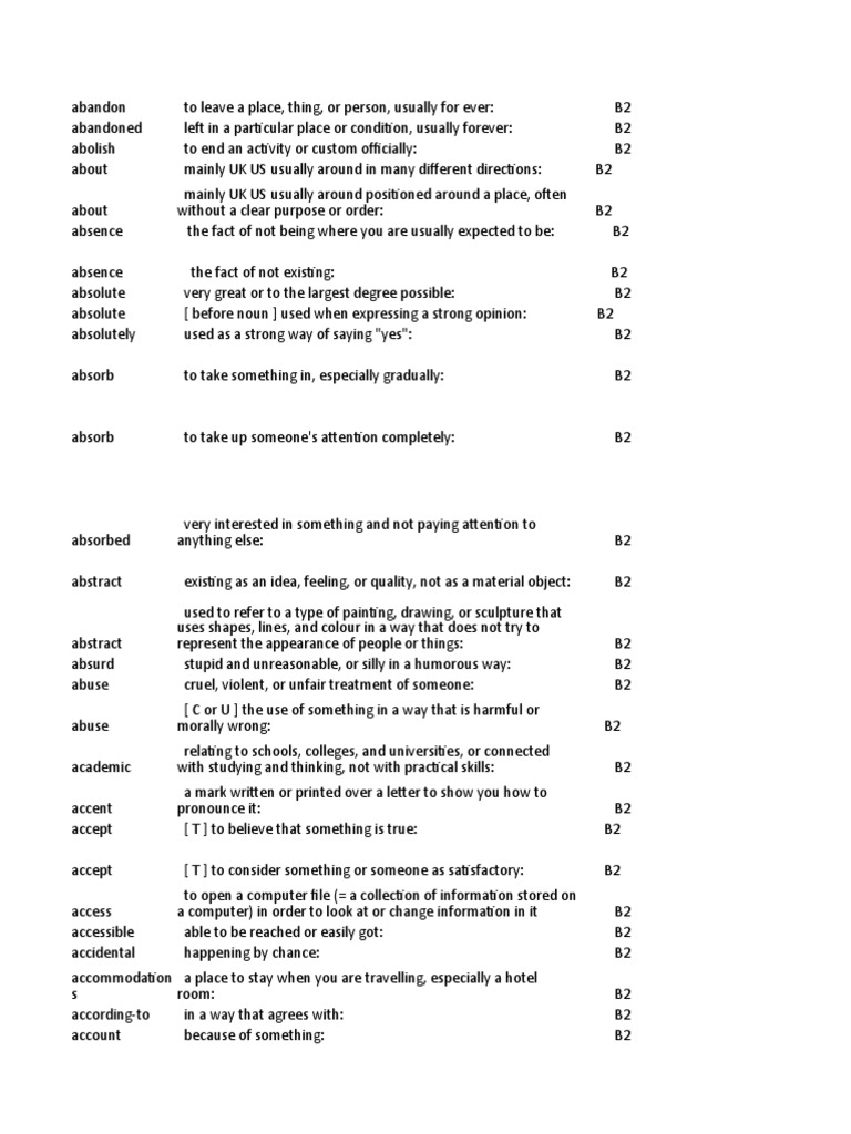 Cambridge FCE Wordlist | PDF | Anxiety | Reason