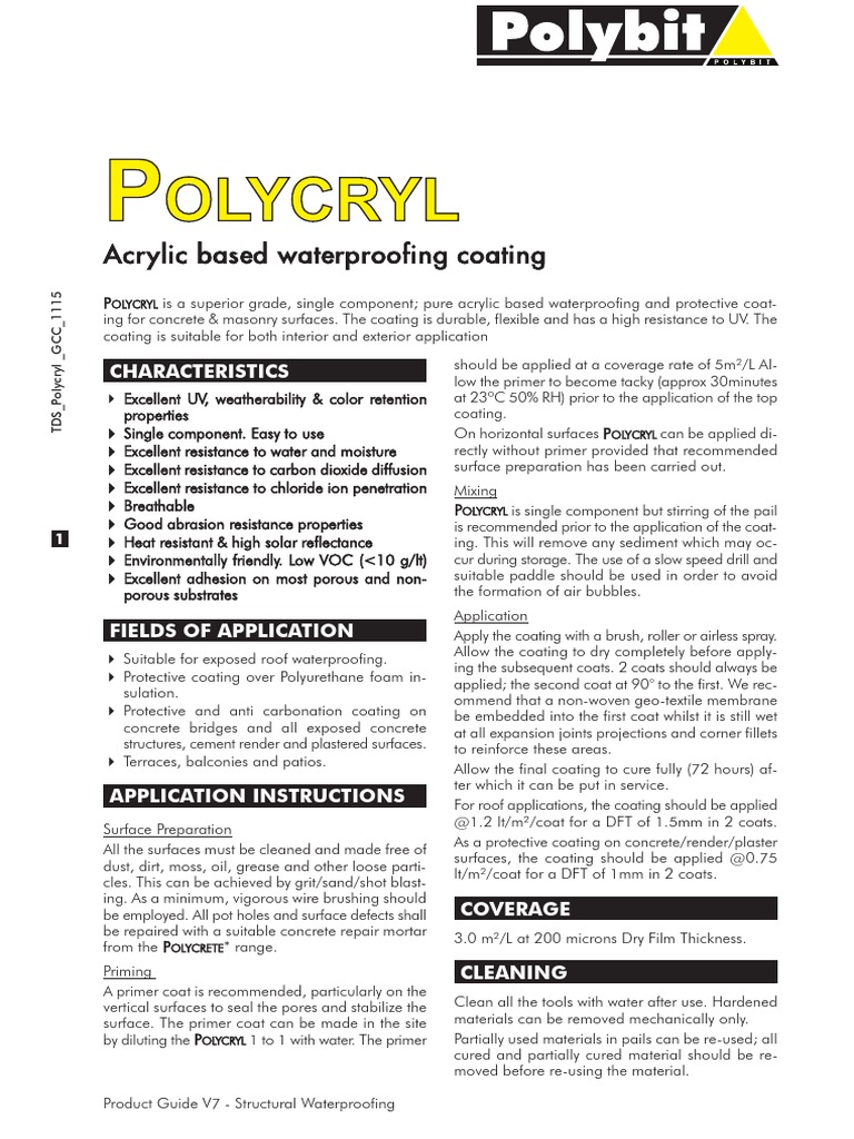 Olycryl Olycryl: Acrylic Based Waterproofing Coating | PDF | Concrete ...