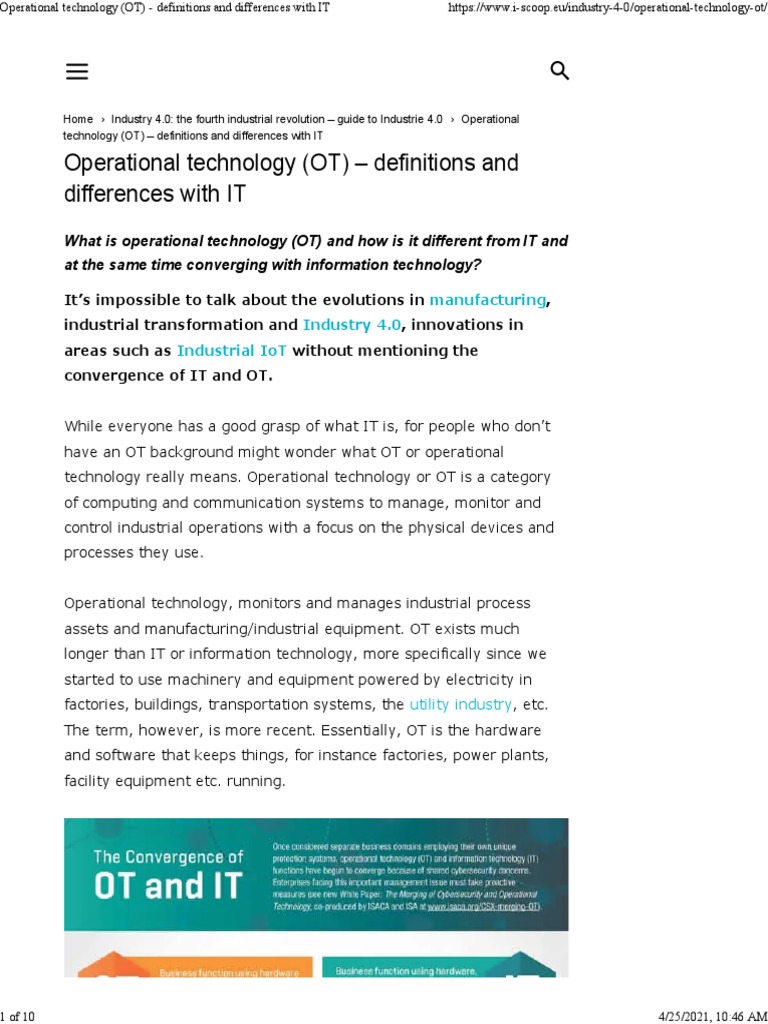 Operational Technology (OT) - Definitions and Differences With IT | PDF ...