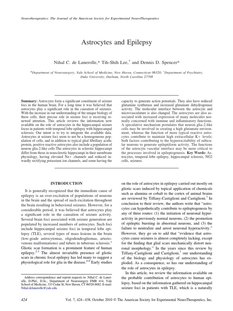 Astrocytes and Epilepsy: Nihal C. de Lanerolle, Tih-Shih Lee, and ...