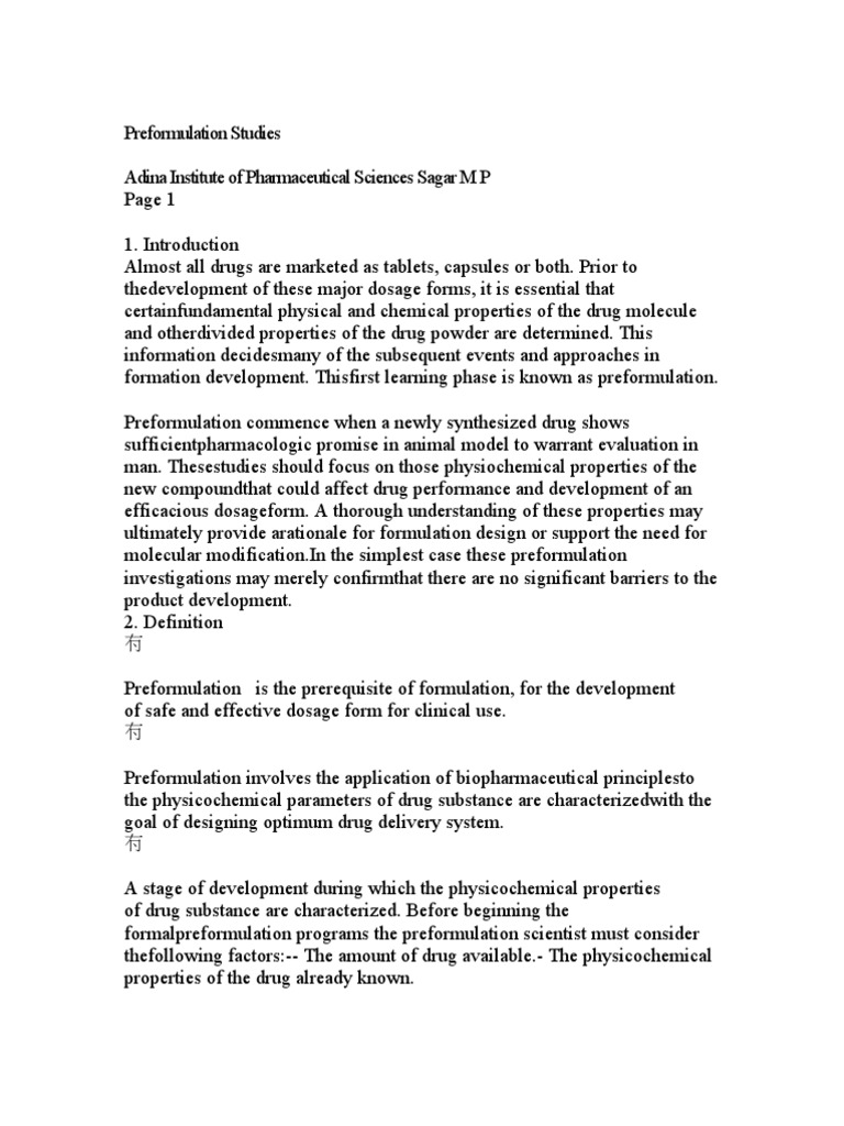 Preformulation Studies | PDF | Pharmaceutical Formulation | Solubility