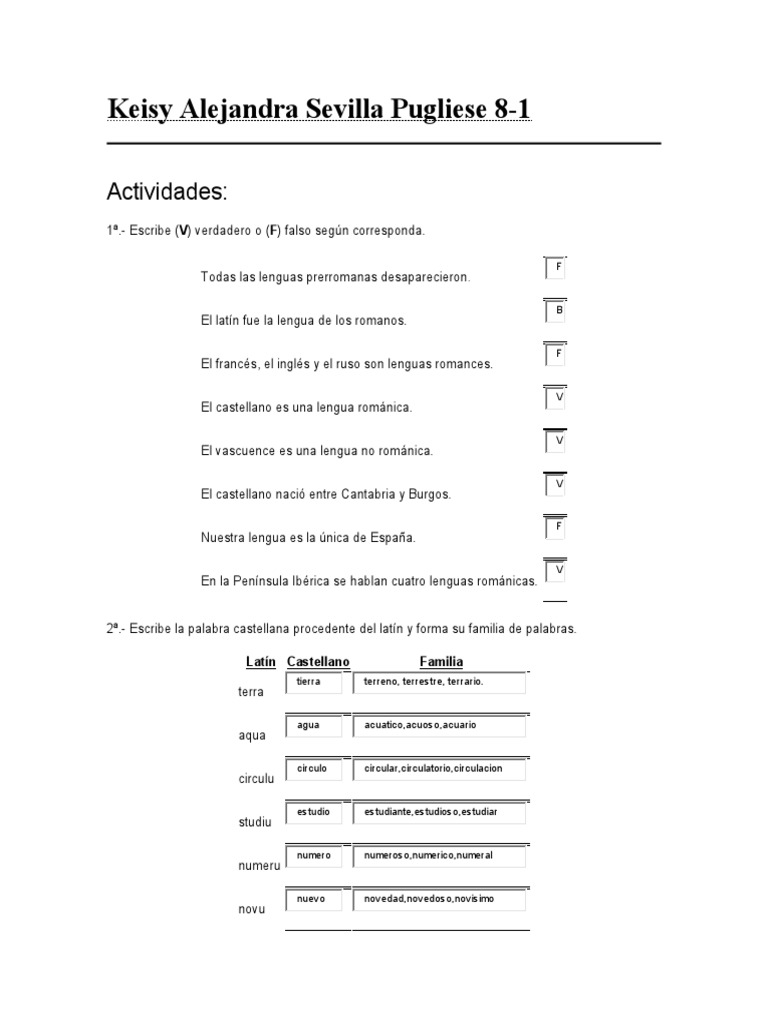 Actividades sobre Lenguas Románicas | PDF | Escritura latina | Lenguas de Europa