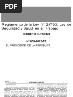 DS 005-2012-TR Reglamento Ley 29783 LSST | PDF | Derecho laboral | Consejo de seguridad nacional ...