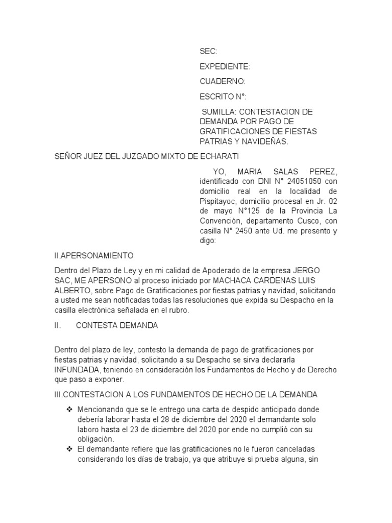 Contestacion Laboral | PDF | Demanda judicial | Ley procesal