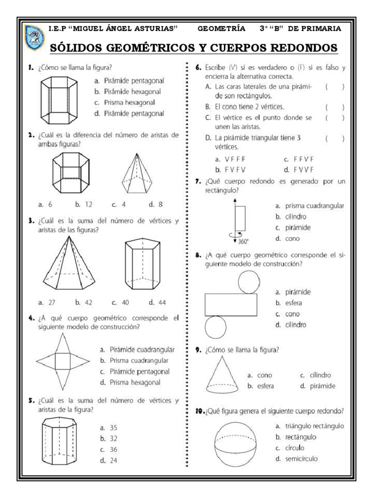 Sólidos Geométricos para 3° de Primaria | PDF